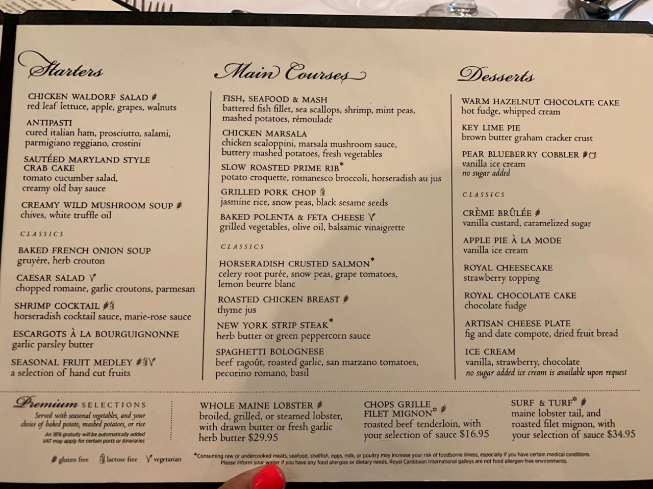 Freedom of the Seas- Main Dining Room Review & Menus – The Happiest ...
