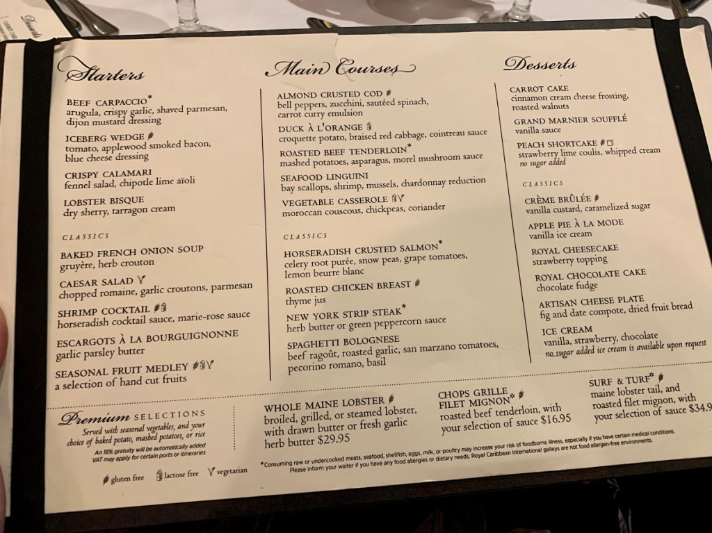 Freedom of the Seas- Main Dining Room Review & Menus – The Happiest ...