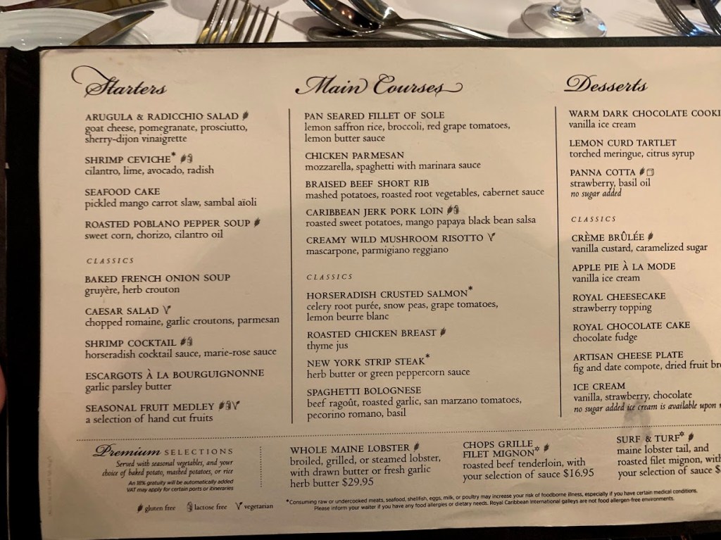 Freedom of the Seas- Main Dining Room Review & Menus – The Happiest ...