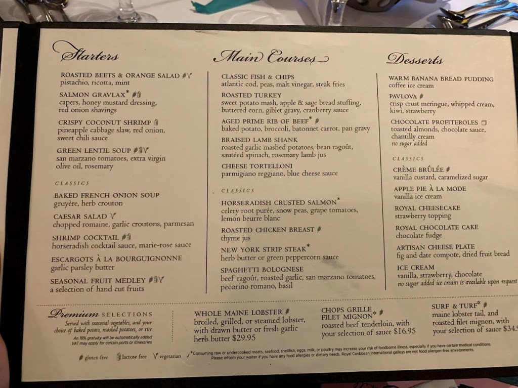 Freedom of the Seas- Main Dining Room Review & Menus – The Happiest ...